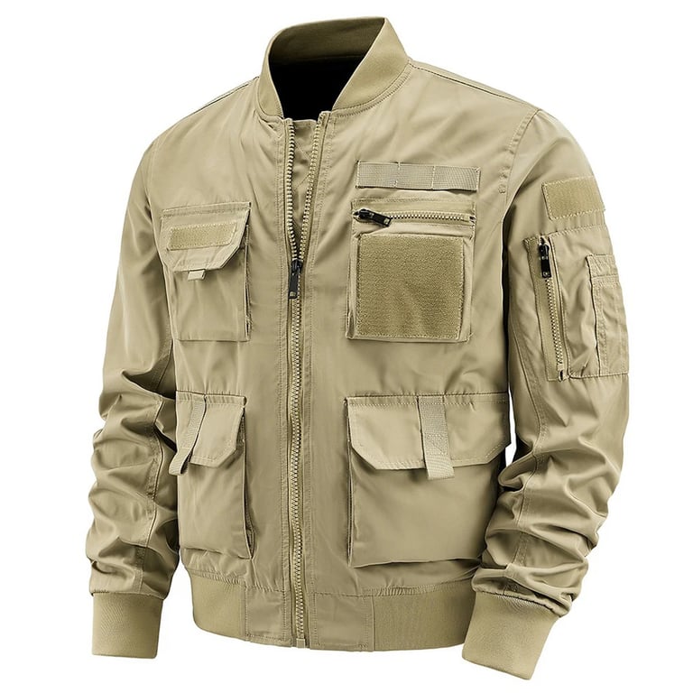 LEDUNTINO Chaqueta de trabajo multibolsillos para hombre Dorado ...