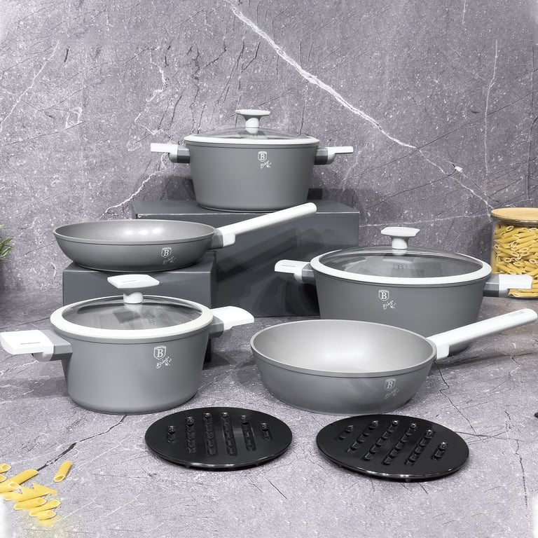 BERLINGER HAUS Batería de cocina 10 pzs, color gris, aluminio forjado ...