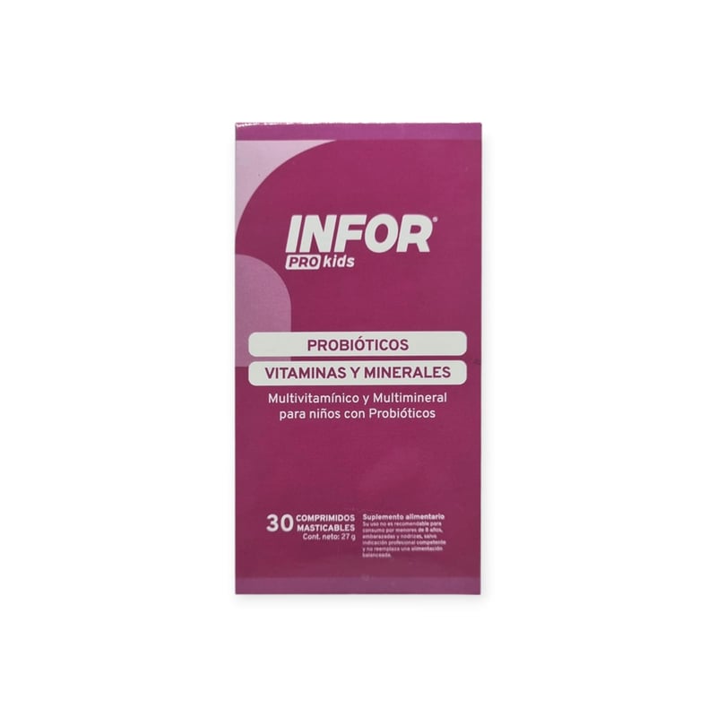 INFOR PRO KIDS PROBIOTICOS VITAMINAS Y MINERALES 30 COMP MASTICABLES ...