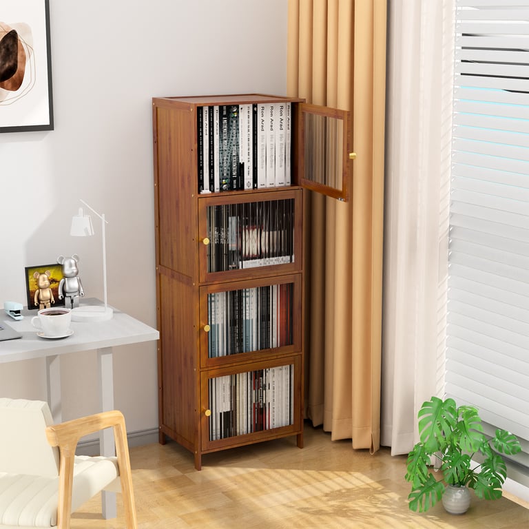 AIZO Estantería Estrecha Alta 4 Estantes Con Puertas Transparente ...