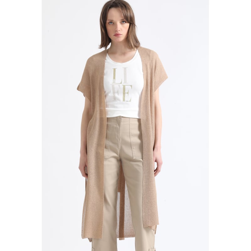 LIOLA Cardigan Largo Tejido Con Hilo Metalizado, Camel Liola ...