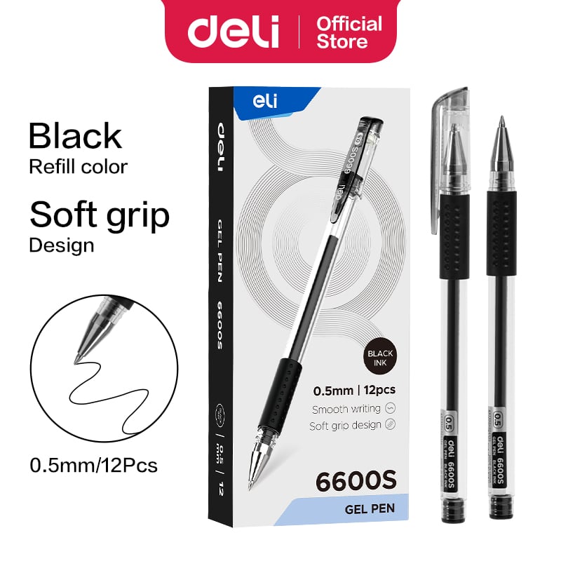 DELI pack 36 Lápiz tinta gel 05 mm negro con grip suave | falabella.com
