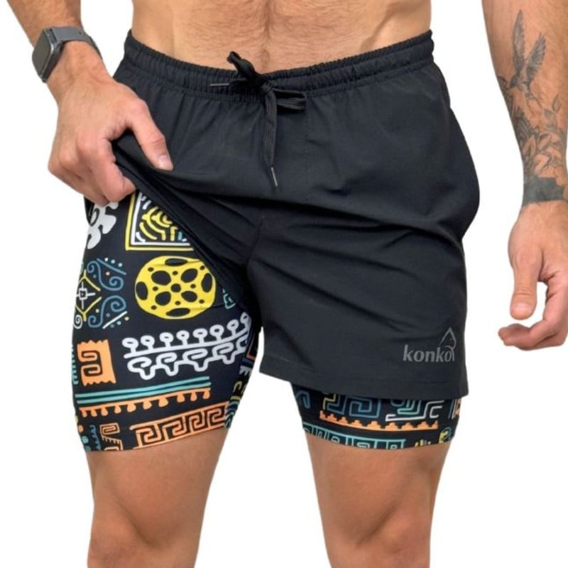 KONKO ACTIVE Short Deportivo Hombre Con Calza 2 en 1 Negro Black ...