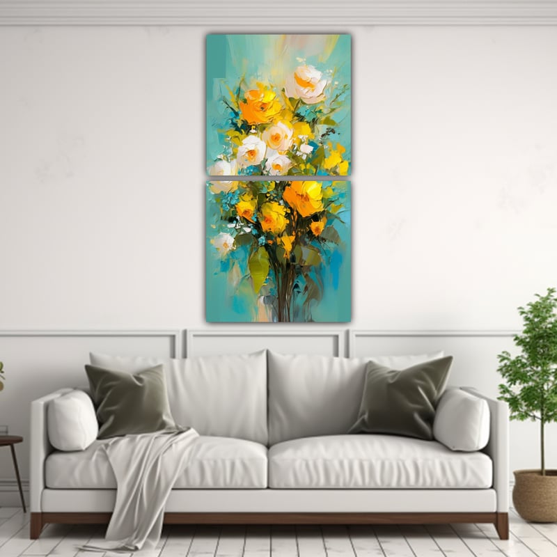 GENERICO Cuadro De Flores Amarillas Y Turquesas En Lienzo 30x60cm | falabella.com