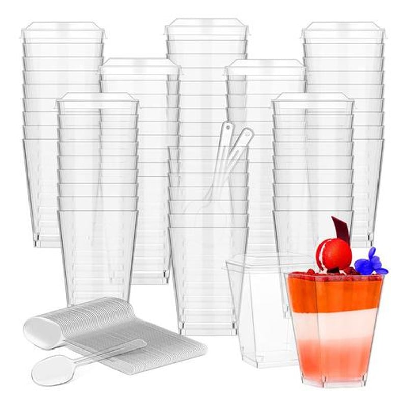 Set de 50 Vasos Plástico para Postres con Tapa y Cucharas 160ml ...