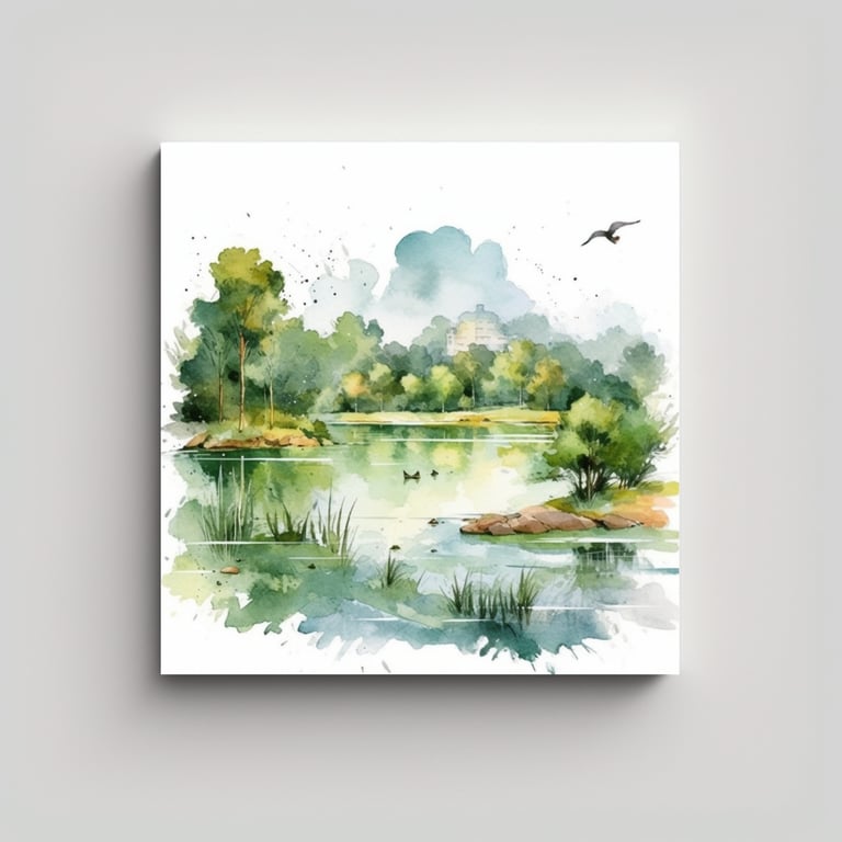 GENERICO Paisaje Acuarela Cuadro Forma Visual Dibujo 30x30 Cm ...