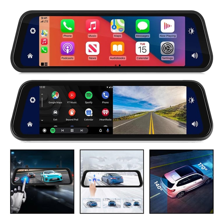 GENERICO Espejo Retrovisor Inteligente con Doble Cámara 4K y Android ...