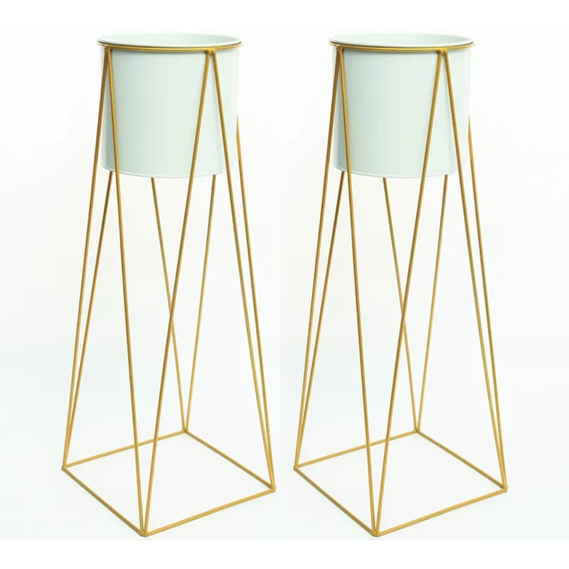 GENERICO Set 2 Porta Maceteros Pedestal Igual Tamaño Blanco Dorados ...