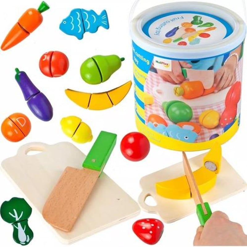 GENERICO Balde de Madera con Frutas y Verduras Montessori Educativo ...