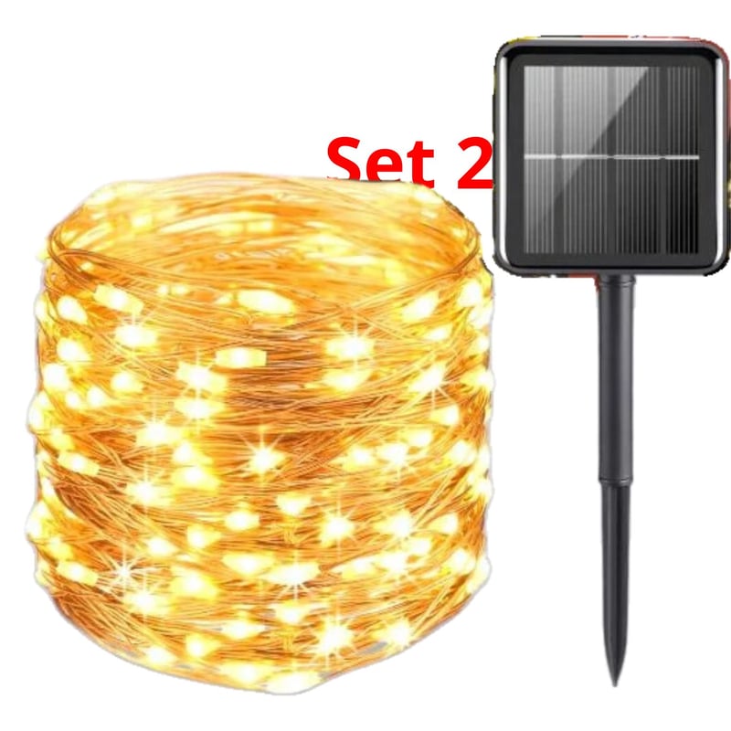 Set 2 Luz Hada Carga Solar 200 Led Luz Cálida 20 Metros Navideño ...