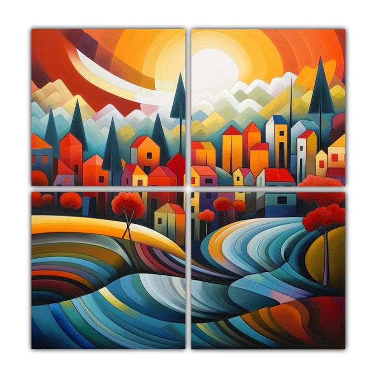 GENERICO Cuadros Abstractos Coloridos Paisajes Modernos 120x120 Cm ...