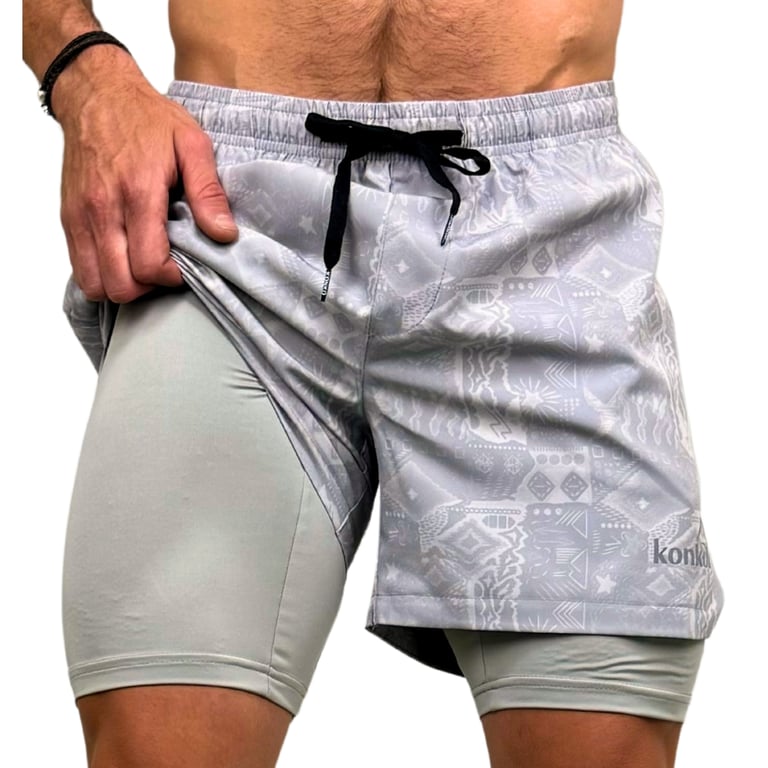 KONKO ACTIVE Short Deportivo Con Calza 2 en 1 Con Cierre Gray Gris ...