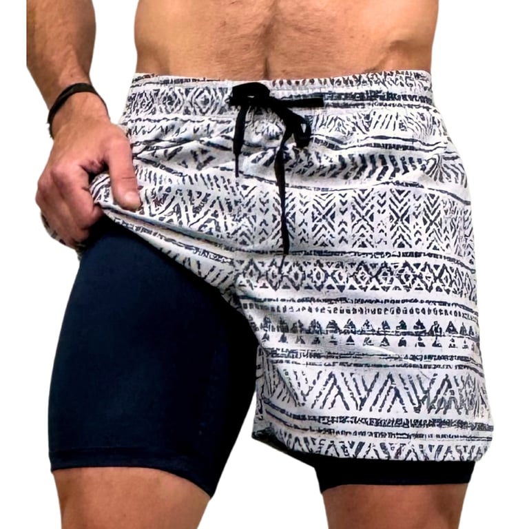 KONKO ACTIVE Short Deportivo Con Calza 2 en 1 Con Cierre Volcano Crema ...