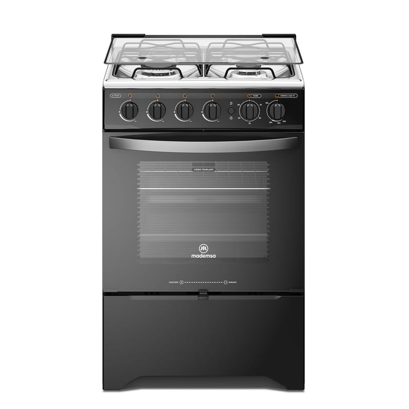 MADEMSA Cocina a Gas 4 Platos LimpiaFácil y Timer M 775 BT Negra ...