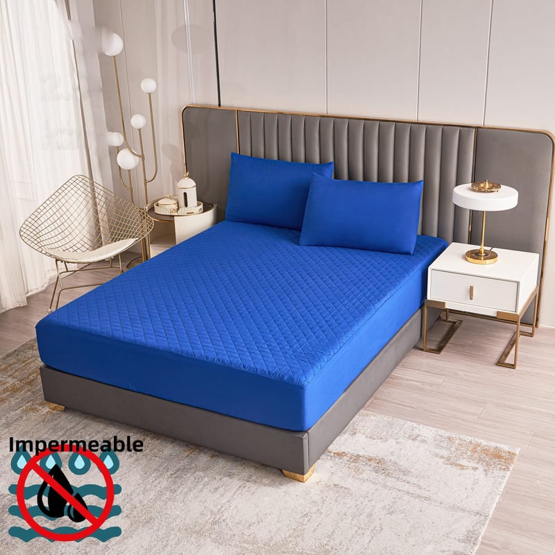 GENERICO TOPPER O CUBRE COLCHON IMPERMEABLE 2 PLAZAS COLOR AZUL TF ...