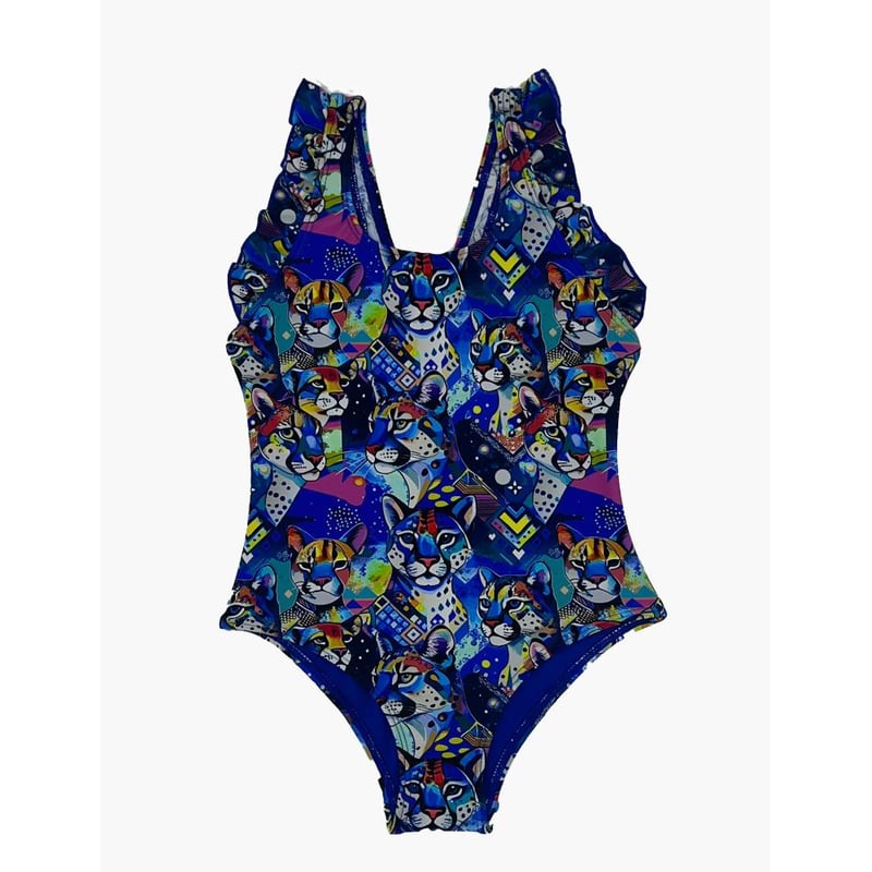 SAMIA Traje de baño de niña vuelos estampado azul - Multicolor ...