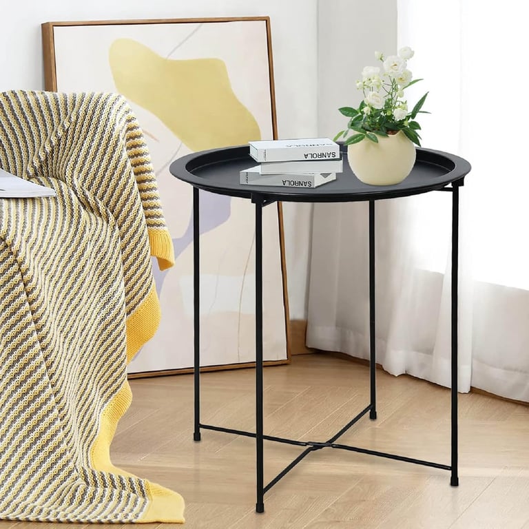 ELEMENT DESIGN Mesa Lateral Auxiliar Redonda Metal Negro 47x50cm ...
