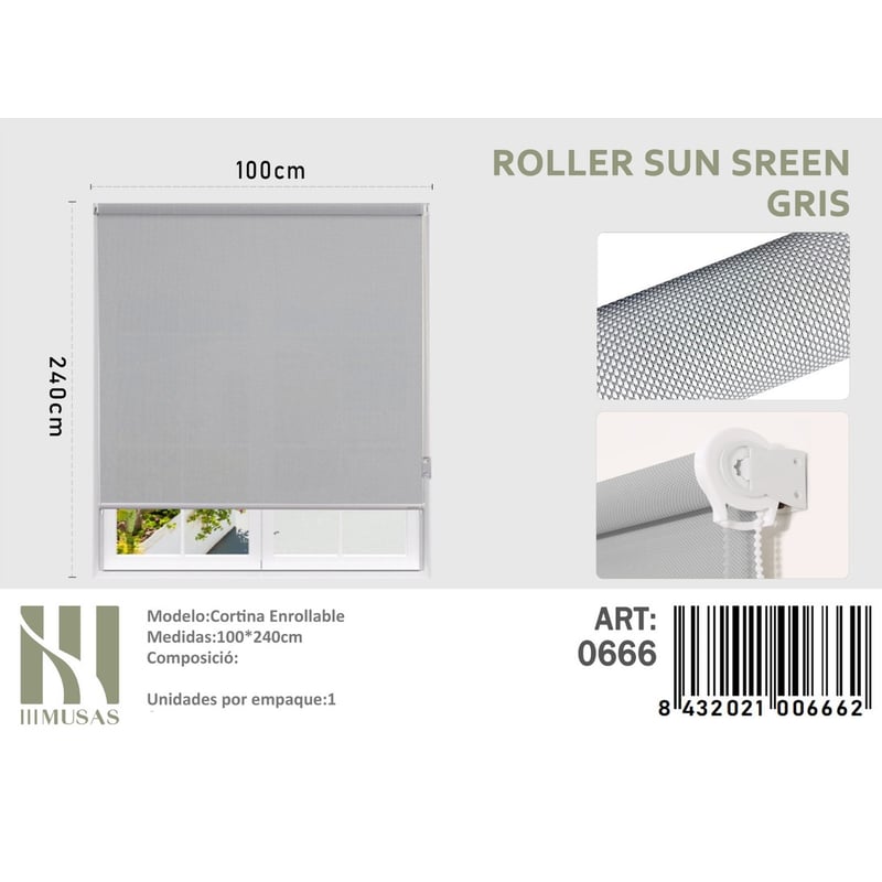 CORTINAS ROLLER SUN SCREEN 100 X 240 GRIS | Sodimac - Falabella