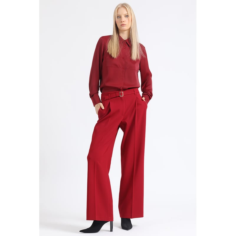 LIOLA Pantalon Recto Con Pinzas Tiro Alto, Vino Liola | falabella.com