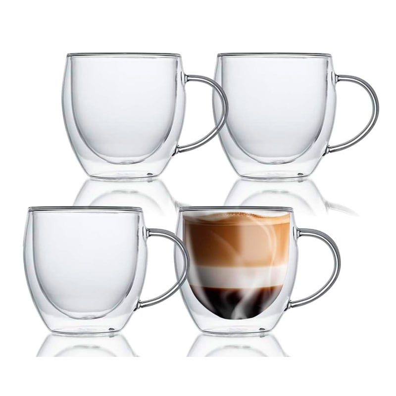 Pack 4 Tazas Doble Pared Vidrio 250ml Cafe Te Chocolate | Sodimac - Falabella