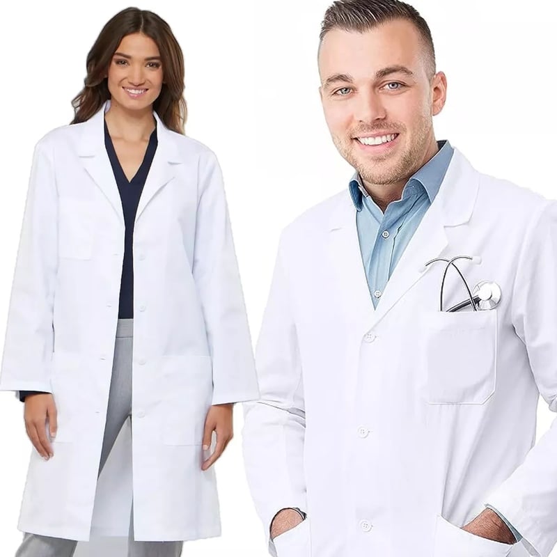 EDWINAYY Delantal Clínico O Médico Largo Unisex Blanco Laboratorio ...