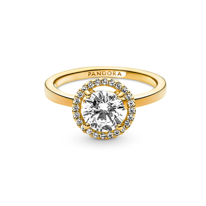 PANDORA Anillo Halo Redondo Brillante Recubrimiento Oro 14K Mujer ...