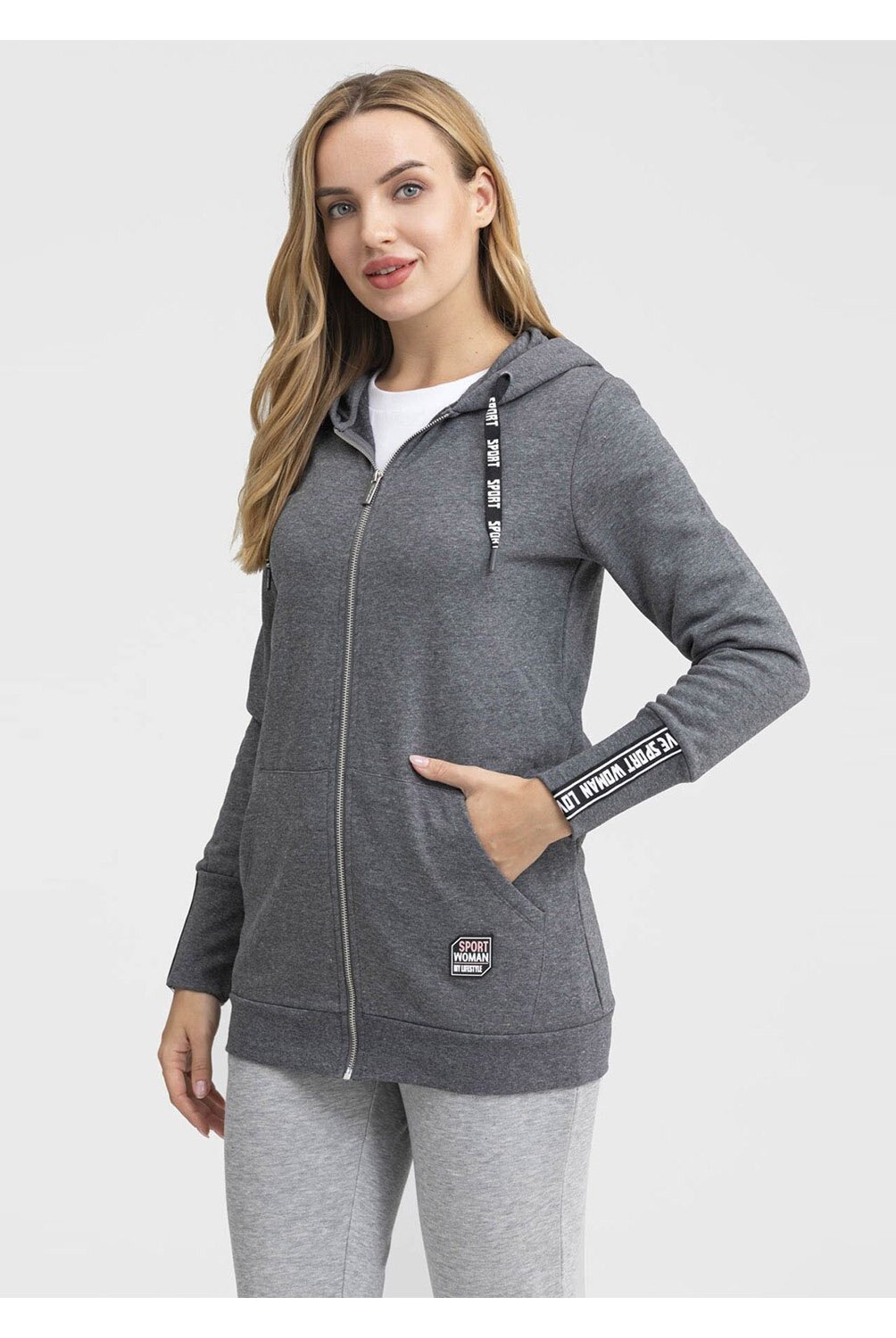 FASHION'S PARK Poleron Largo Tape Mujer Gris Marengo Melange ...