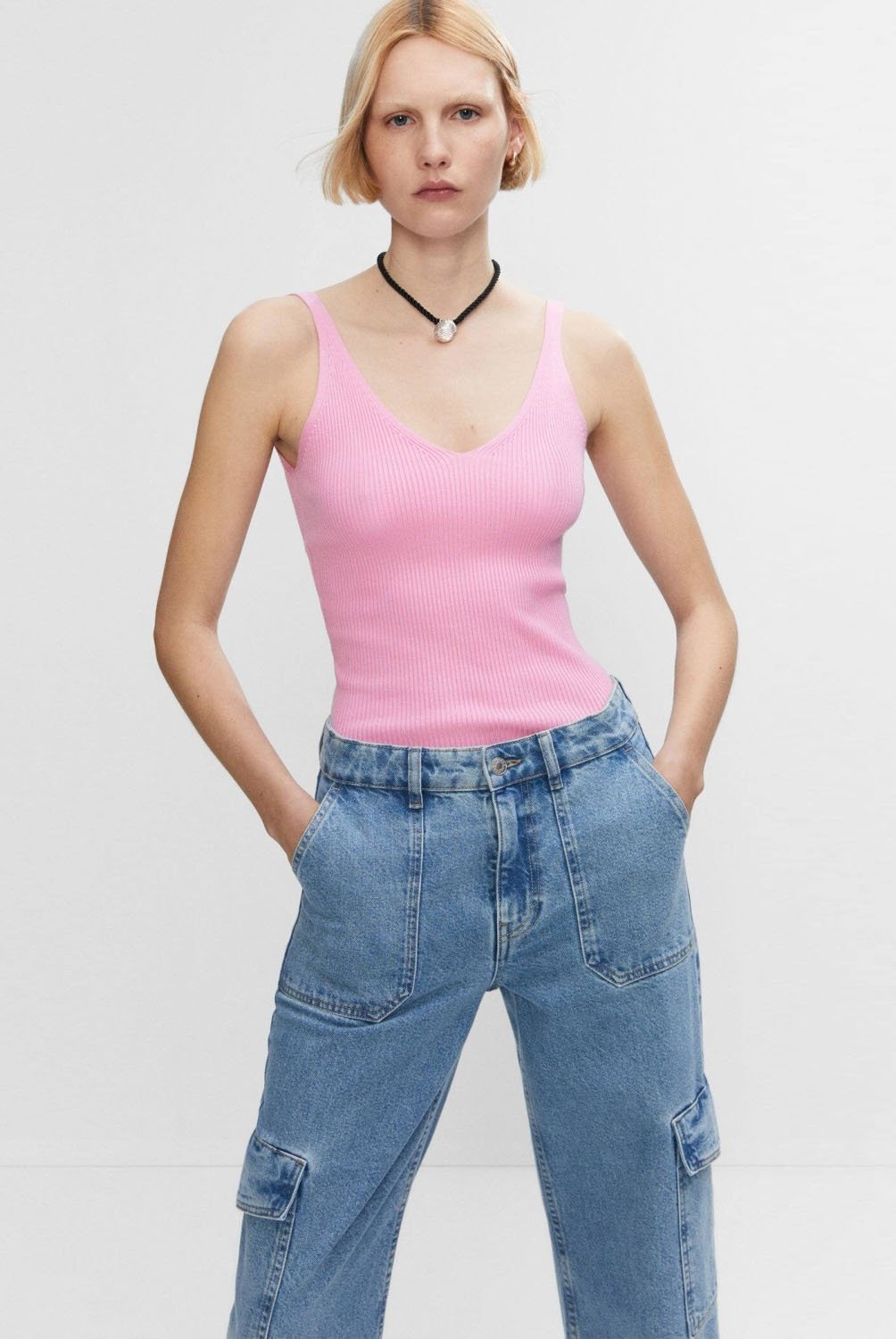 MANGO Crop Top Punto Escote Pico Mujer Mango | falabella.com