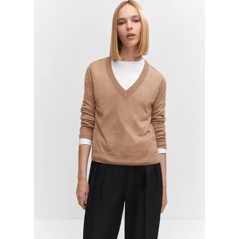 MANGO Sweater Punto Fino Cuello Pico Mujer Mango | falabella.com