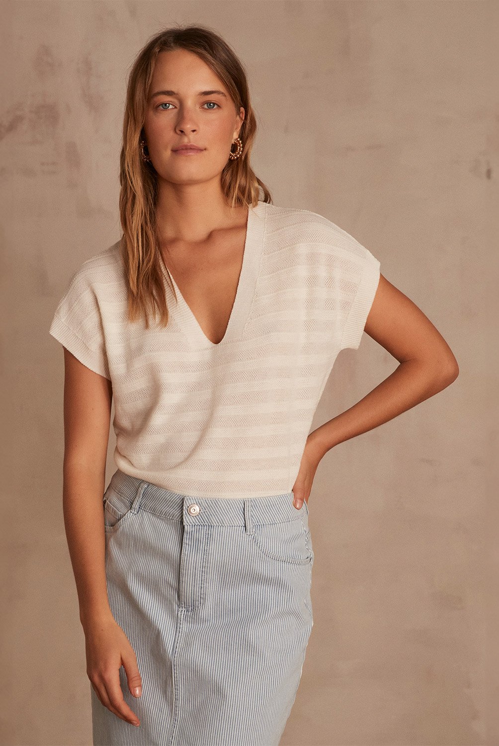 MAISON 123 Polera Manga Corta a Rayas Mujer | falabella.com