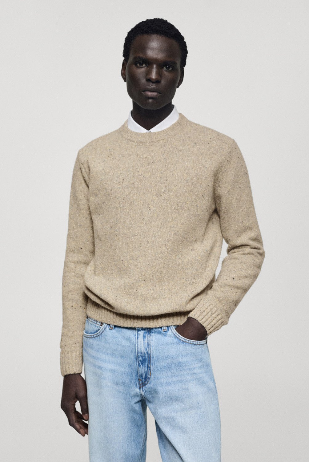MANGO MAN Sweater Punto Lana Jaspeada Hombre Mango Man | falabella.com