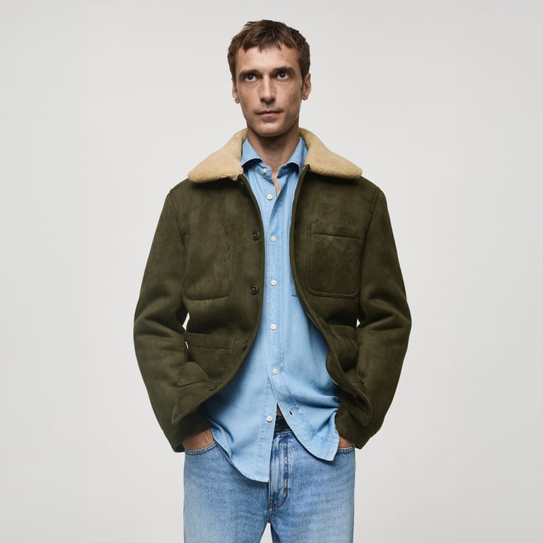 MANGO MAN Chaqueta Efecto Ante Acabados Borreguillo Hombre Mango Man ...