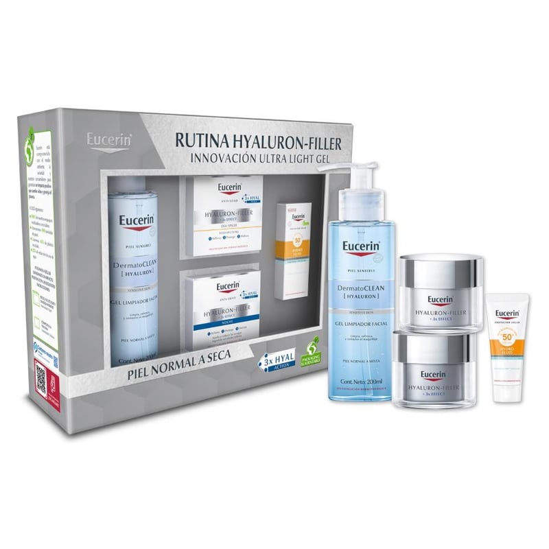 EUCERIN Set Rutina Hyaluron Filler Gel de Limpieza, Crema de Día, Crema ...