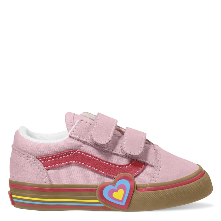 VANS Old Skool V Heart Zapatilla Urbana Unisex Cuero Rosado (21 a 26.5 ...