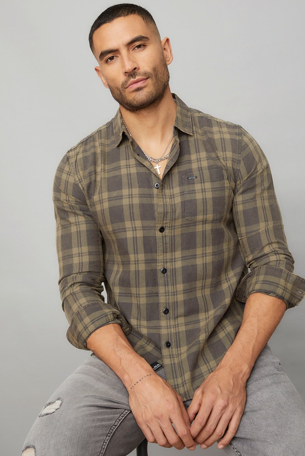 MOSSIMO Camisa Check Manga Larga Algodón Slim Hombre Mossimo ...