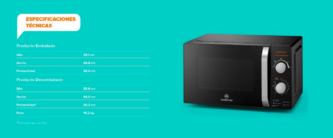 MADEMSA Microondas Manual MM20FBM 20 litros Mademsa | falabella.com