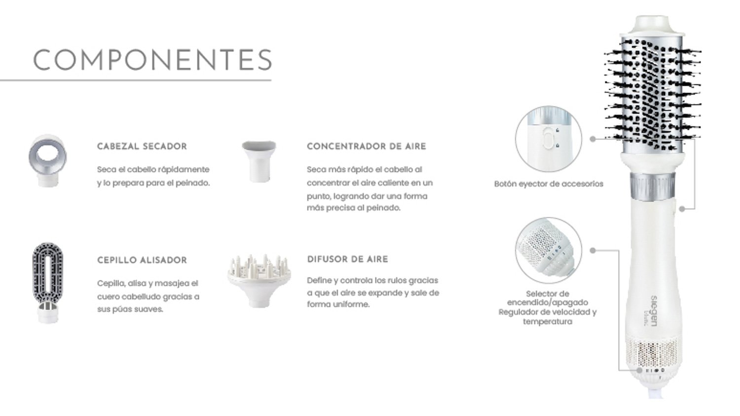 SIEGEN Cepillo Secador Modelador SG-B2806 Siegen Generador de Iones 5 ...