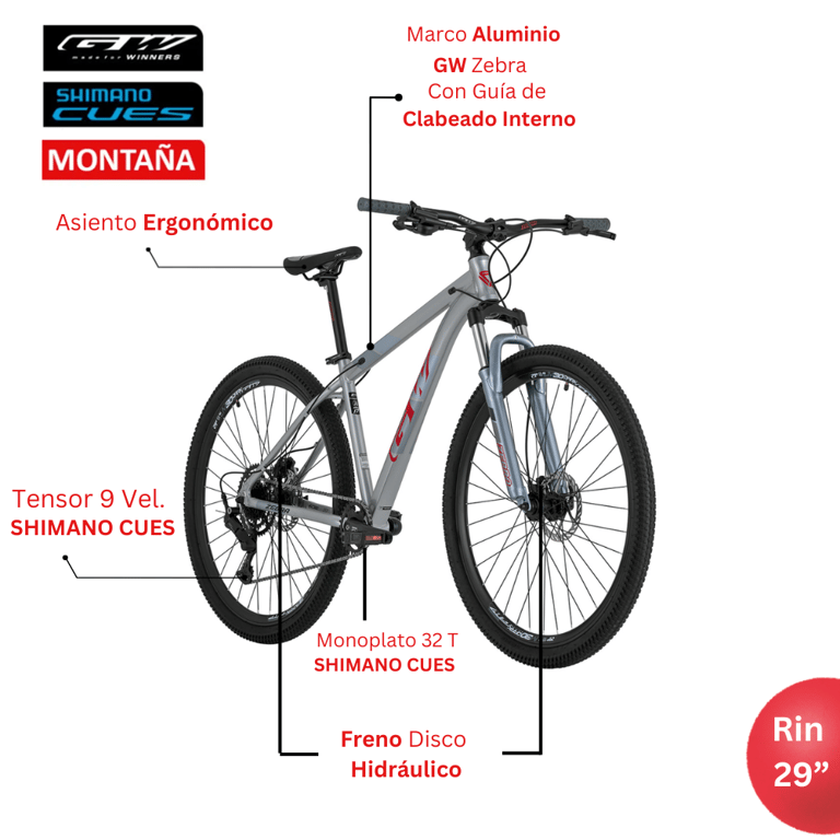 Bicicleta de Montaña GW Zebra Rin 29 Shimano 9 Vel. Talla M GW ...