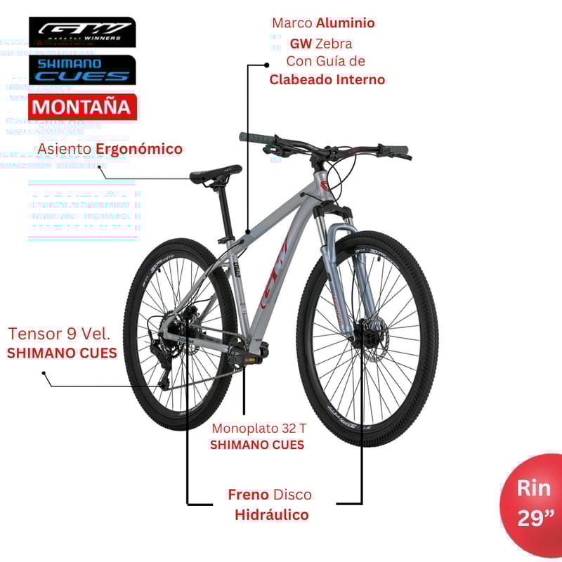 Bicicleta de Montaña GW Zebra Rin 29 Shimano 9 Vel. Talla M GW ...