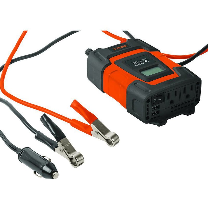 Inversor De Corriente 200 W Para Carro, Con Usb Y 2 Enchufes Truper ...