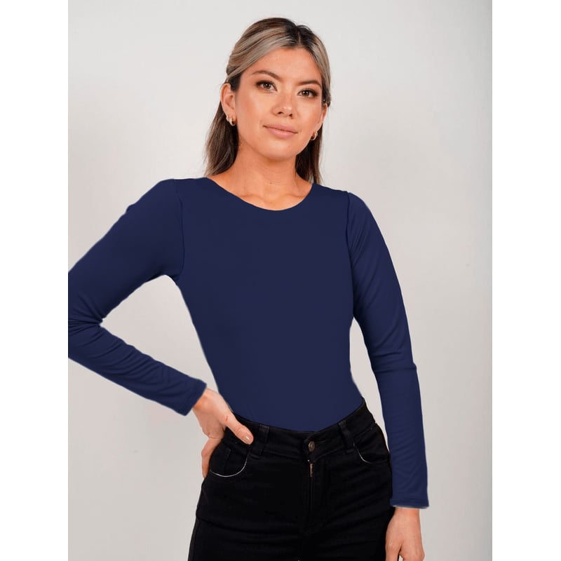 Body Azul Oscuro Cuello Redondo Manga Larga - Rebeca Azul Oscuro ...