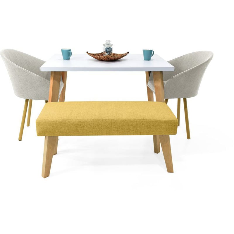 Comedor 4P Lugo Matiz con Sillas Tokyo y Butaco en Tela Taupé-Mostaza ...