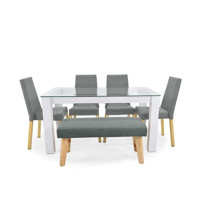 Comedor 6 Puestos Turín con Sillas Viena y Butaco en Tela Gris VENECIA ...