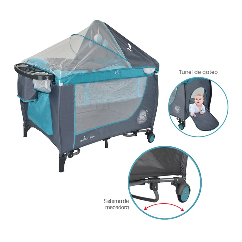 Corral Cuna Mecedora Bebé Premium Baby Napoles Turquesa PREMIUM BABY ...