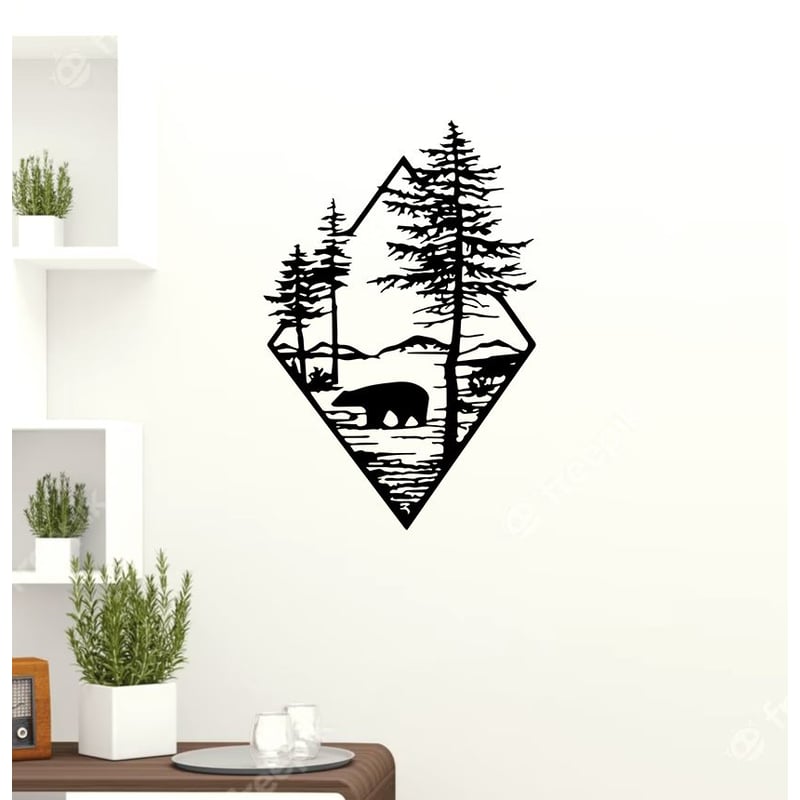 Cuadro decoración pared paisaje montaña 60x40cm MDF Negro GENERICO ...