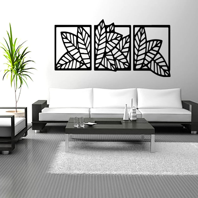 Cuadro decoración pared Hojas 2 caladas 120x60cm MDF Negro GENERICO ...