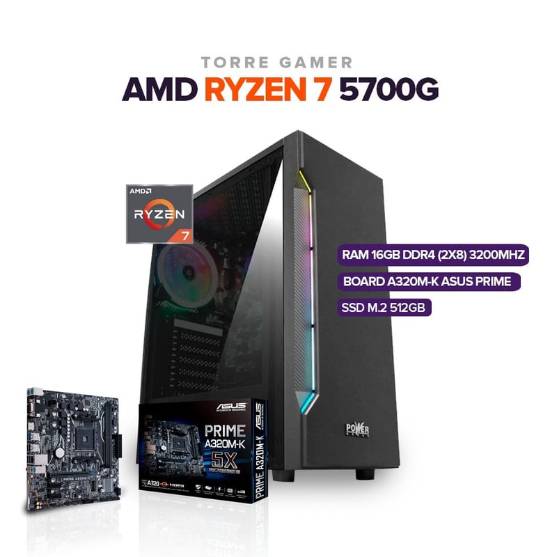 PC GAMER AMD RYZEN 7 5700G RAM 16GB DDR4 SSD 512GB M.2 BOARD A520M-K AMD | falabella.com