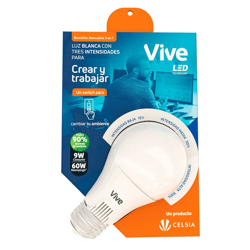 Bombillo Led Vive 9W 3 Intensidades en 1 Luz Blanca VIVE | falabella.com