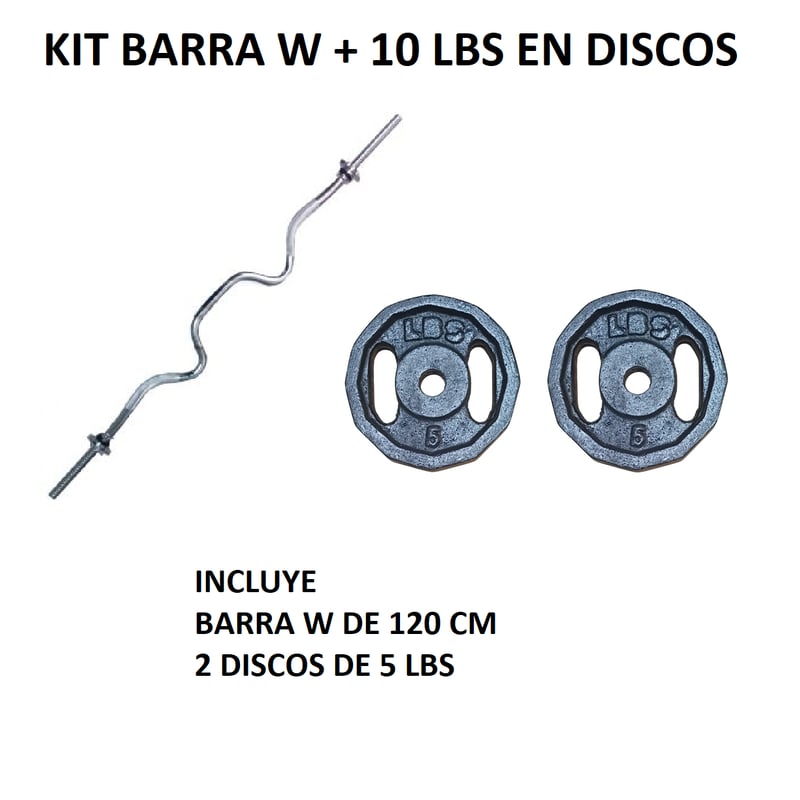 KIT BARRA: BARRA W IMPORTADA - 10 LBS EN DISCOS GENERICO | falabella.com