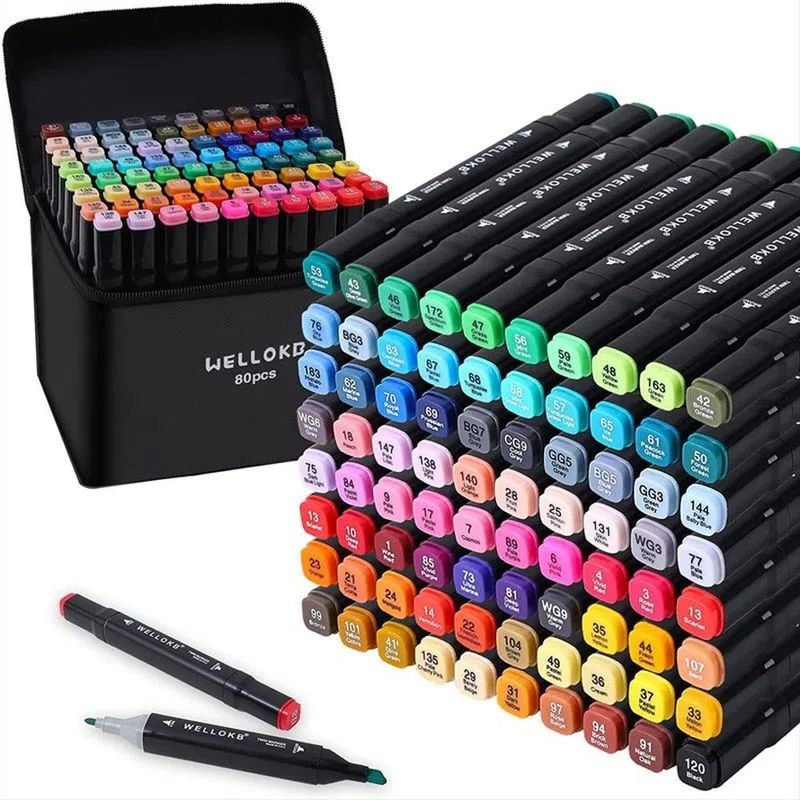 Marcadores Dibujo Set x 80 Colores Doble Punta Base Alcohol GENERICO ...